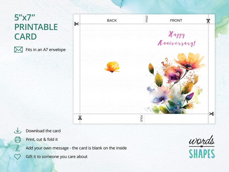 Printable Happy Anniversary Card Watercolor Spring Flowers - Etsy