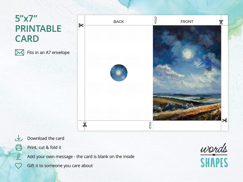 Printable Starry Night Sky Card, Multipurpose Full Moon Greeting Card ...