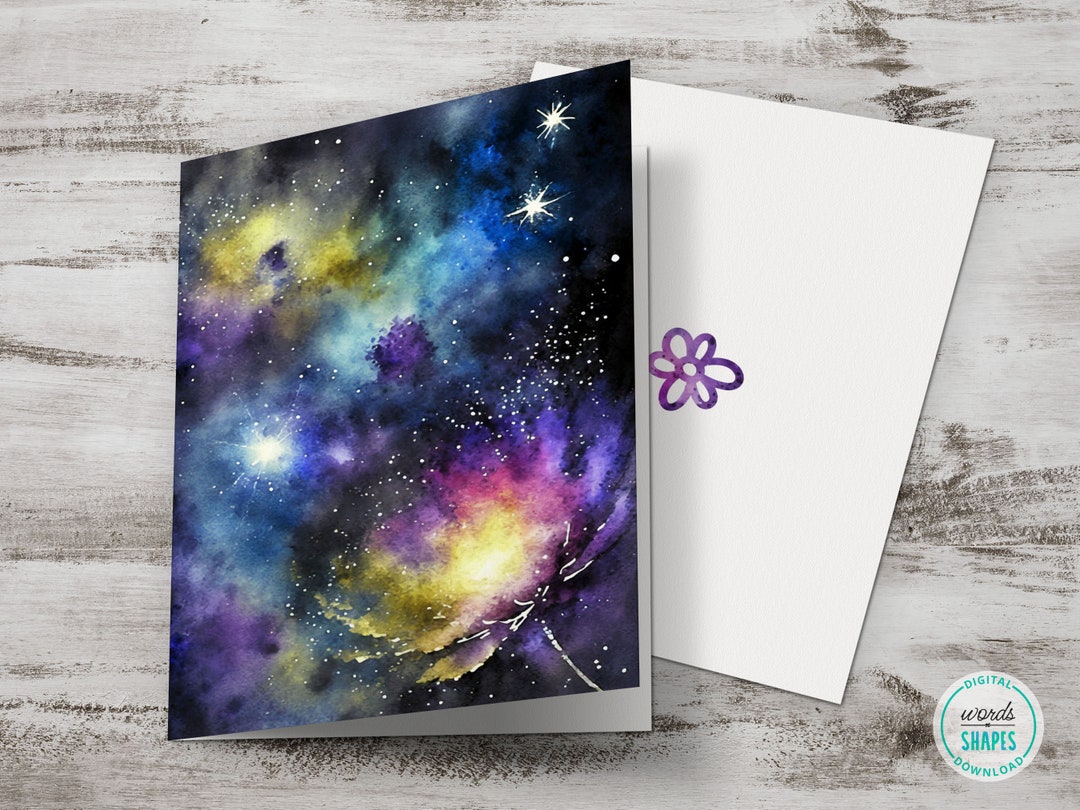 Printable Greeting Card, Starry Night Sky Card, Stars Flower Card ...