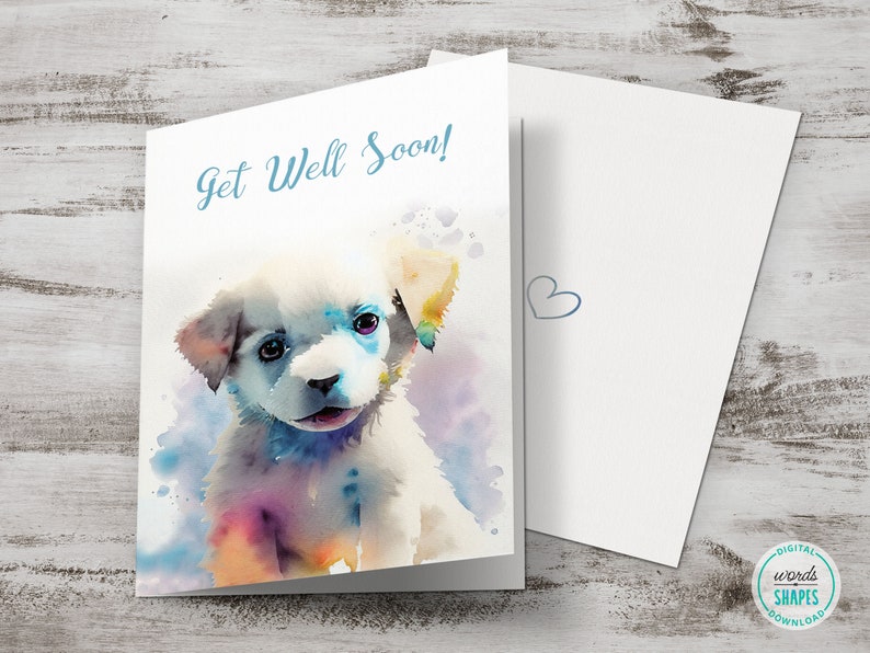 Printable Get Well Soon Card, Cute Puppy Greeting Card, Dog Watercolor ...