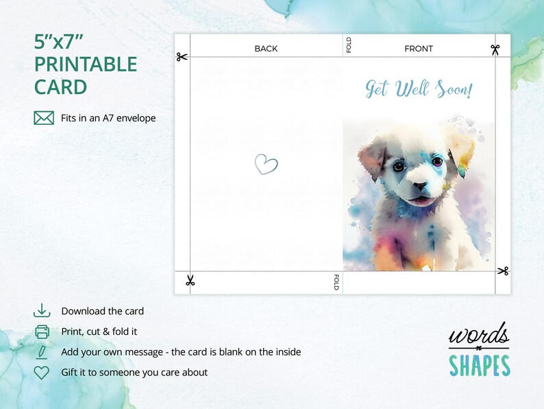Printable Get Well Soon Card, Cute Puppy Greeting Card, Dog Watercolor ...