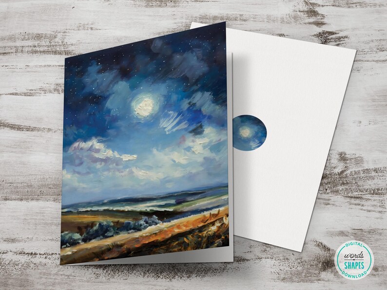 Printable Starry Night Sky Card, Multipurpose Full Moon Greeting Card ...