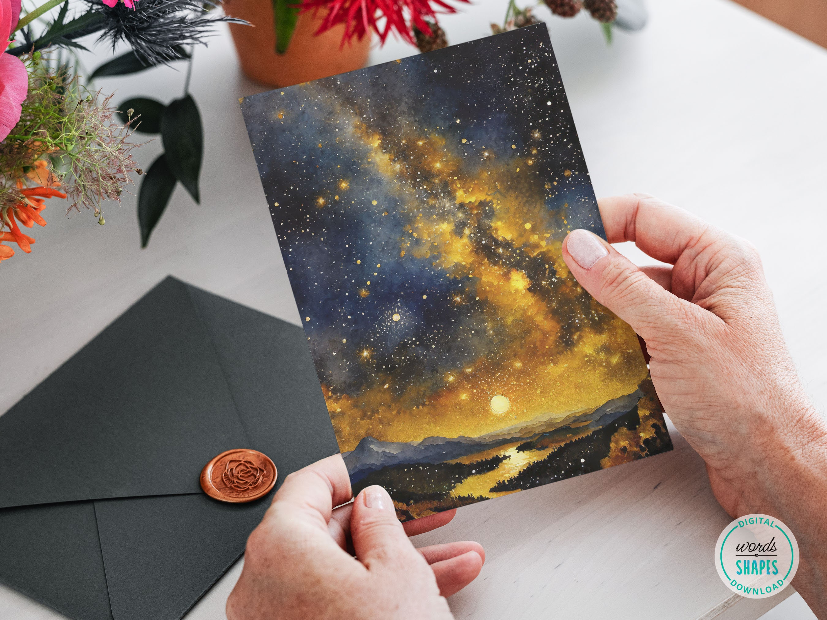 Printable Greeting Card, Starry Night Sky Card, Galaxy Fine Art Card ...