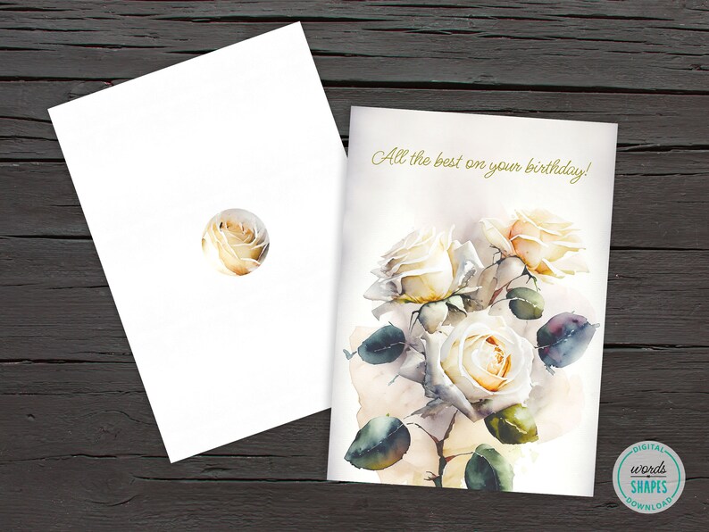 White Roses Birthday Card Printable Happy Birthday Card - Etsy