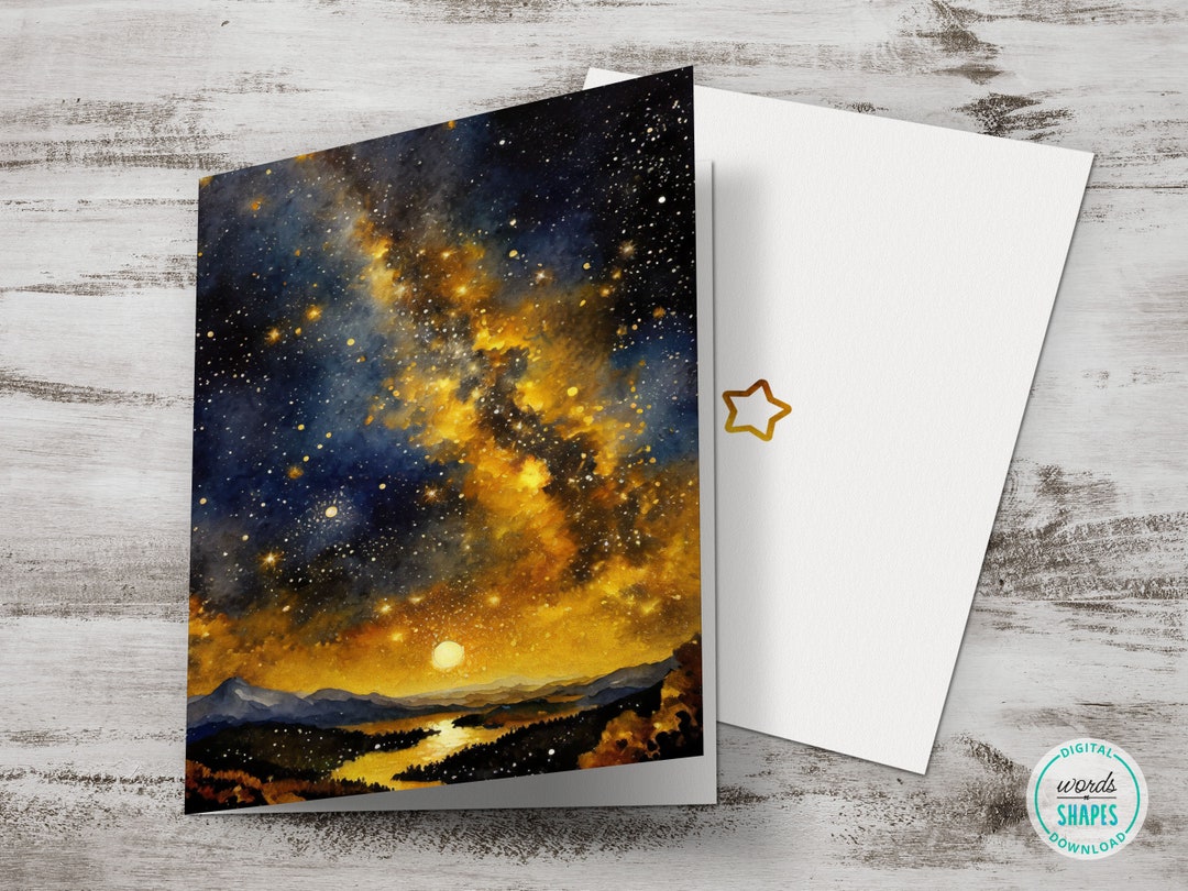 Printable Greeting Card, Starry Night Sky Card, Galaxy Fine Art Card ...