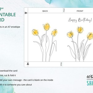 Printable Happy Birthday Card, Birthday Greeting Card, Floral Line Art ...
