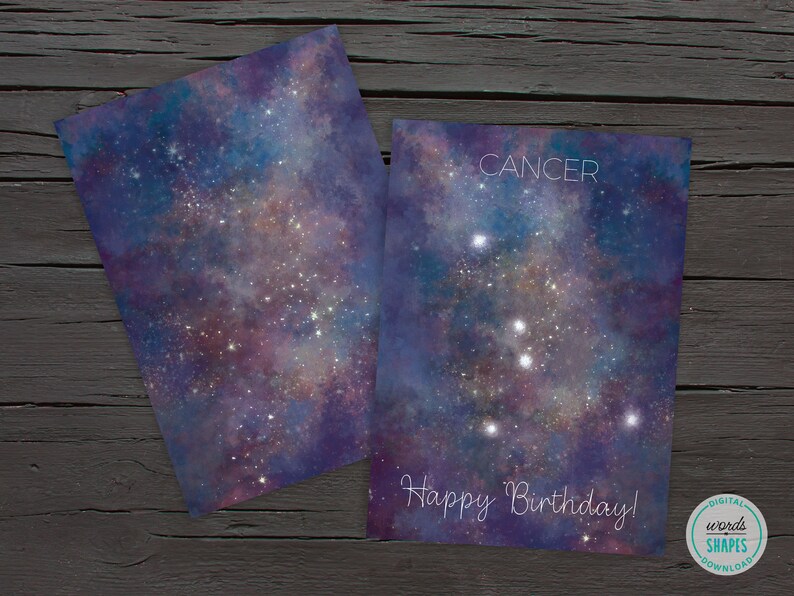 Printable Happy Birthday Card Watercolor Cancer Zodiac Sign - Etsy