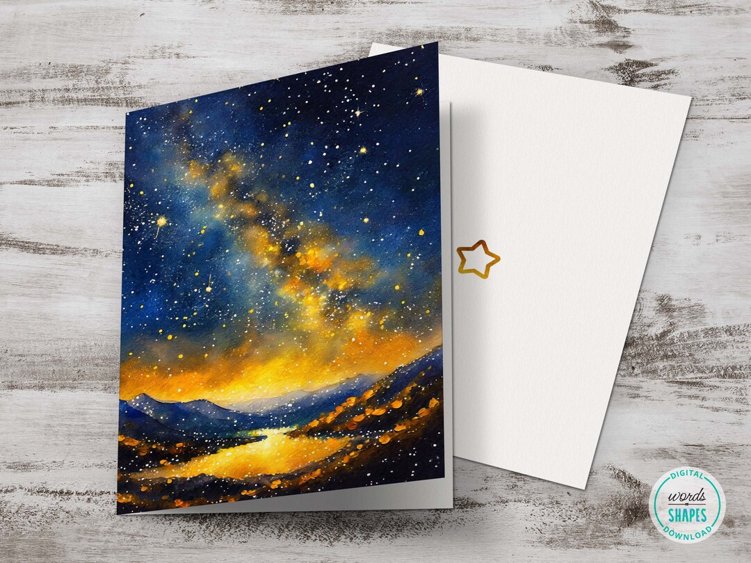 Starry Night Sky Card, Printable Greeting Card, Galaxy Fine Art Card ...
