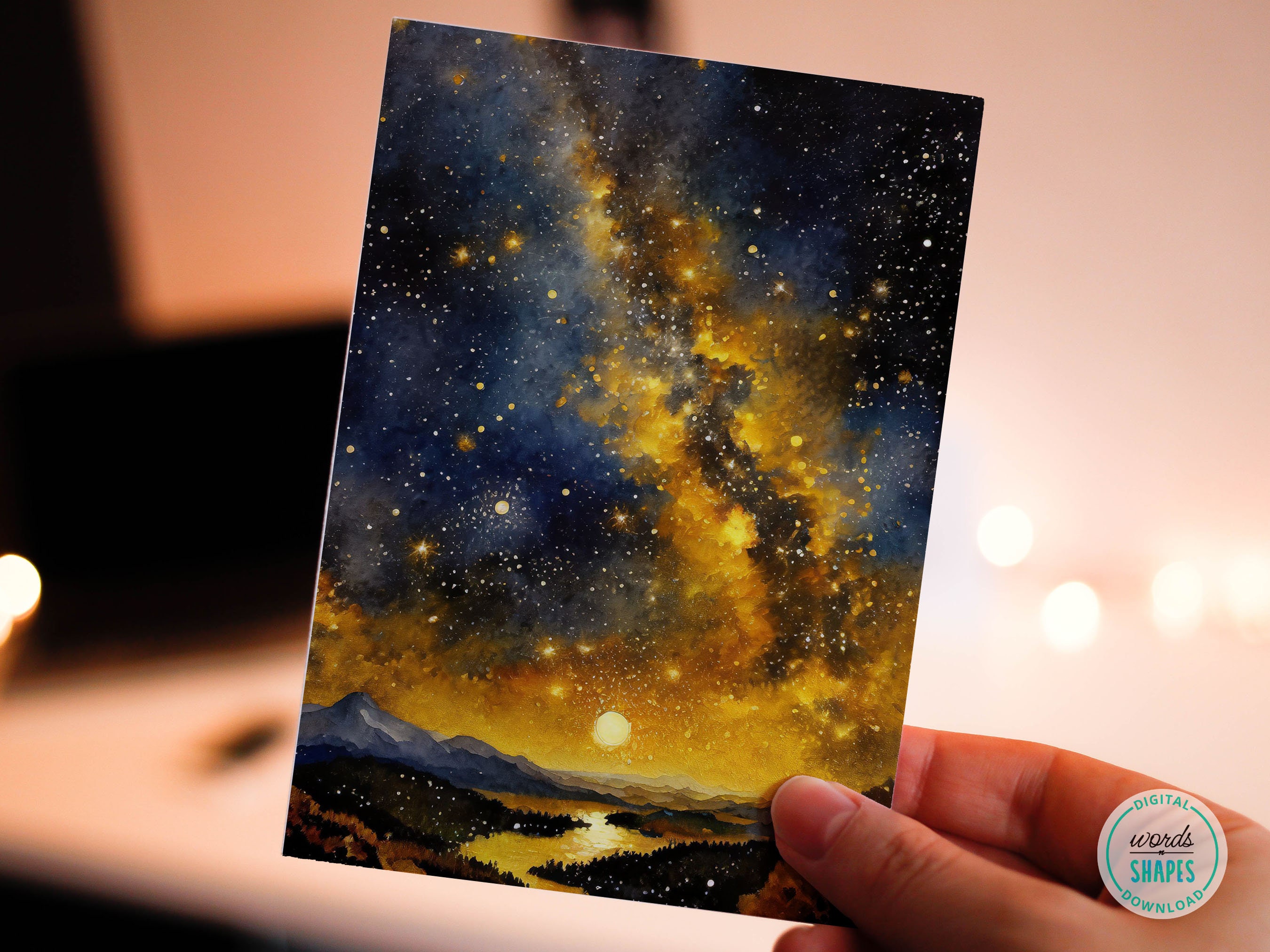 Printable Greeting Card, Starry Night Sky Card, Galaxy Fine Art Card ...