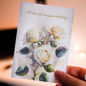 White Roses Birthday Card Printable Happy Birthday Card - Etsy