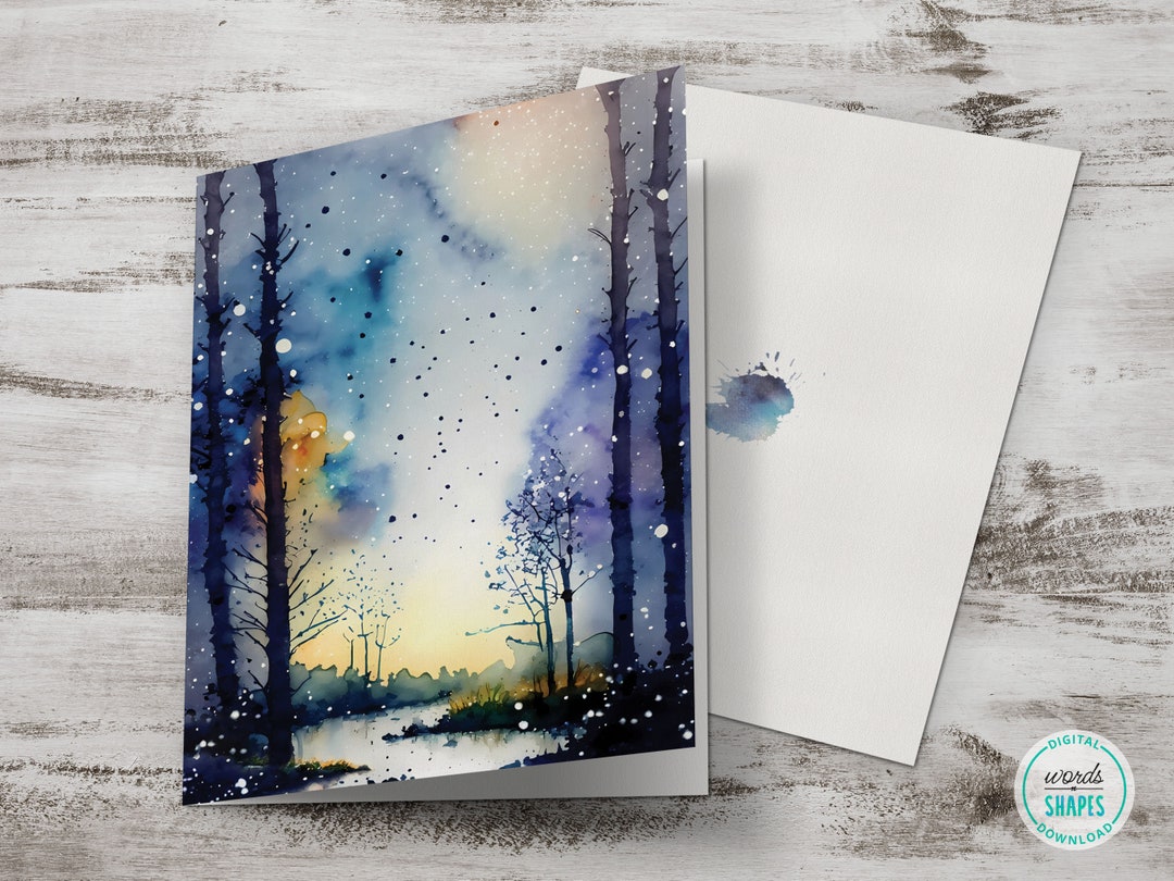 Printable Multipurpose Greeting Card, Watercolor Forest River Card, Any ...