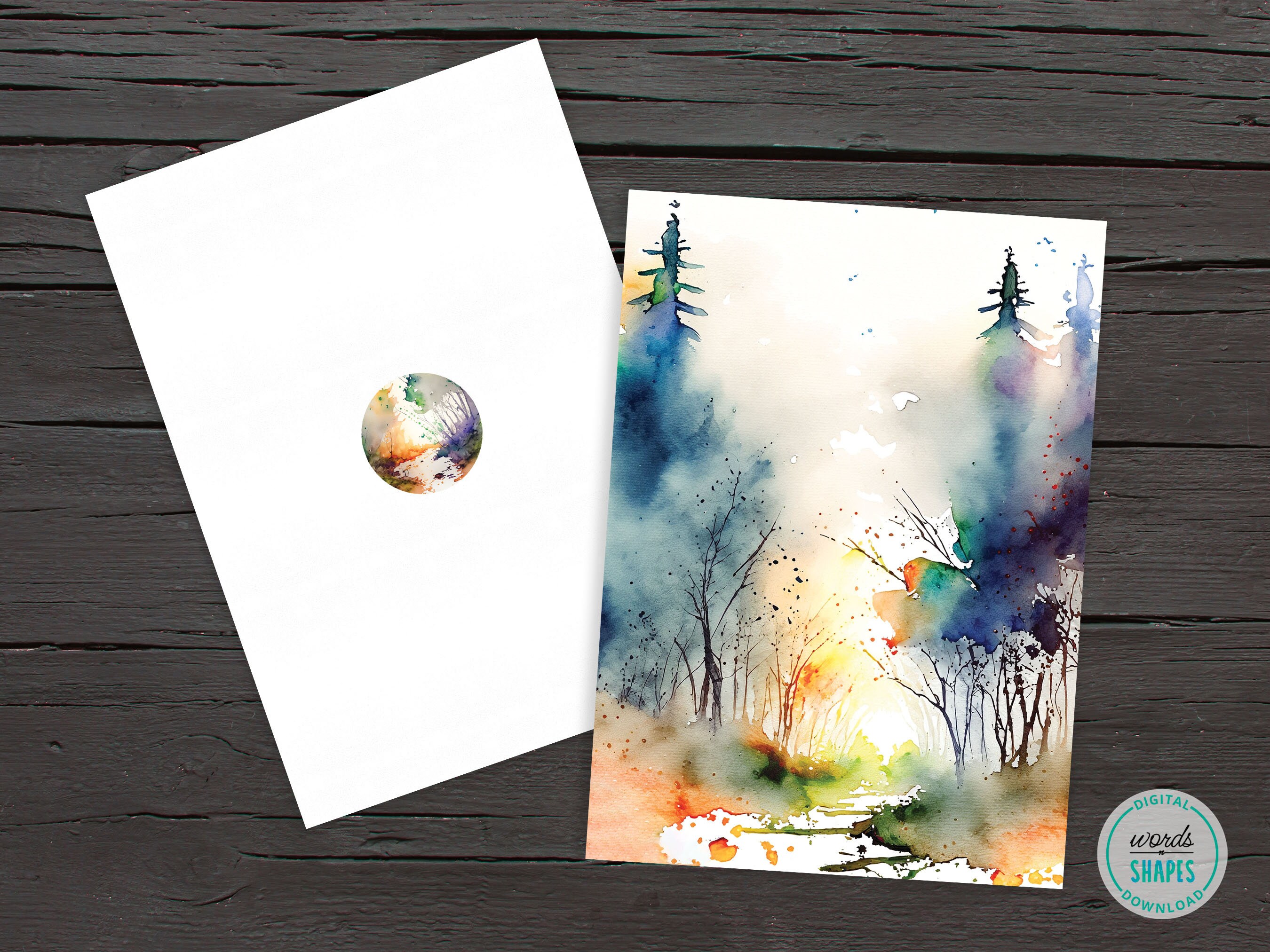 Printable Sunny Day Forest Watercolor Card, Any Occasion Fine Art Card ...