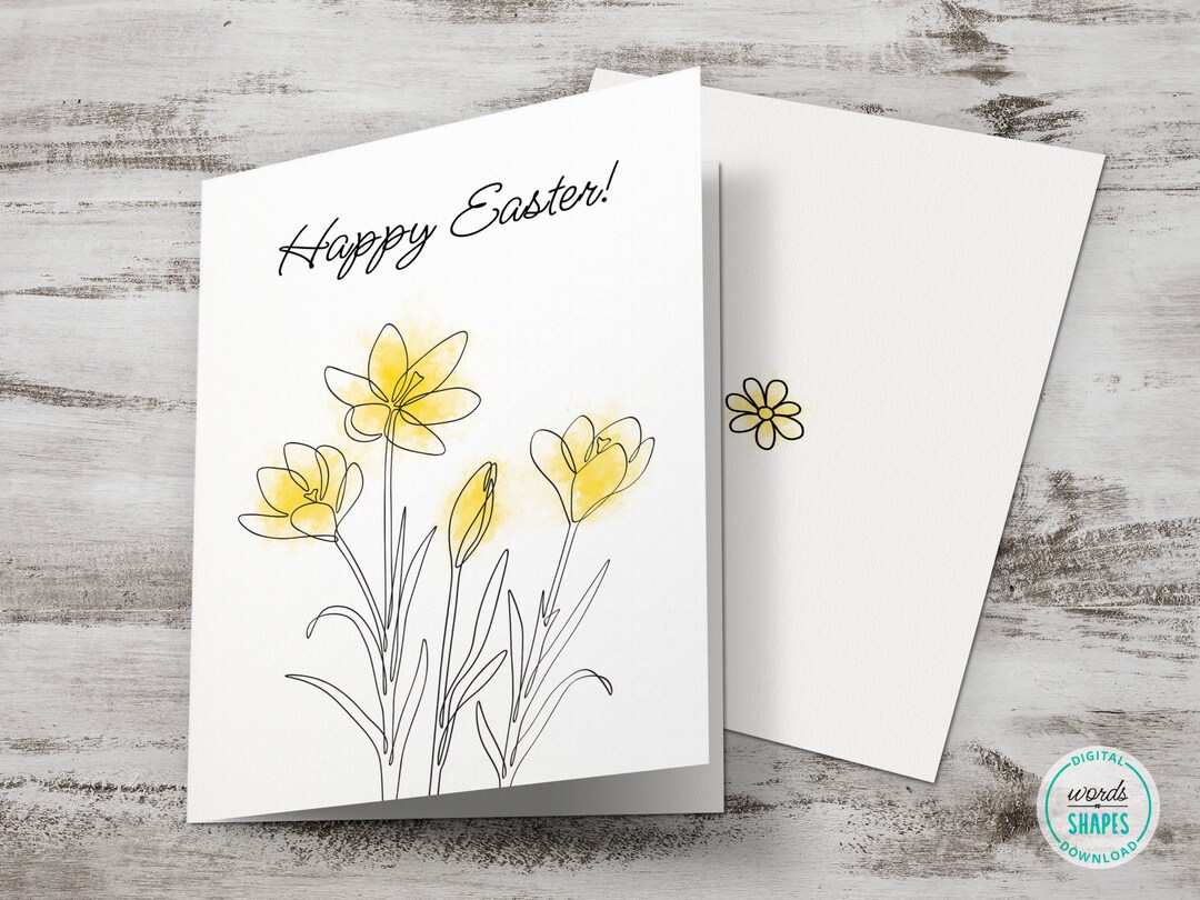 Printable Happy Easter Card, Easter Greeting Card, Crocus Line Art Card ...