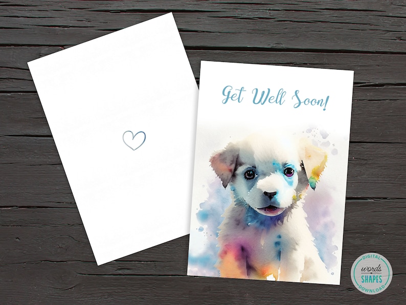 Printable Get Well Soon Card, Cute Puppy Greeting Card, Dog Watercolor ...