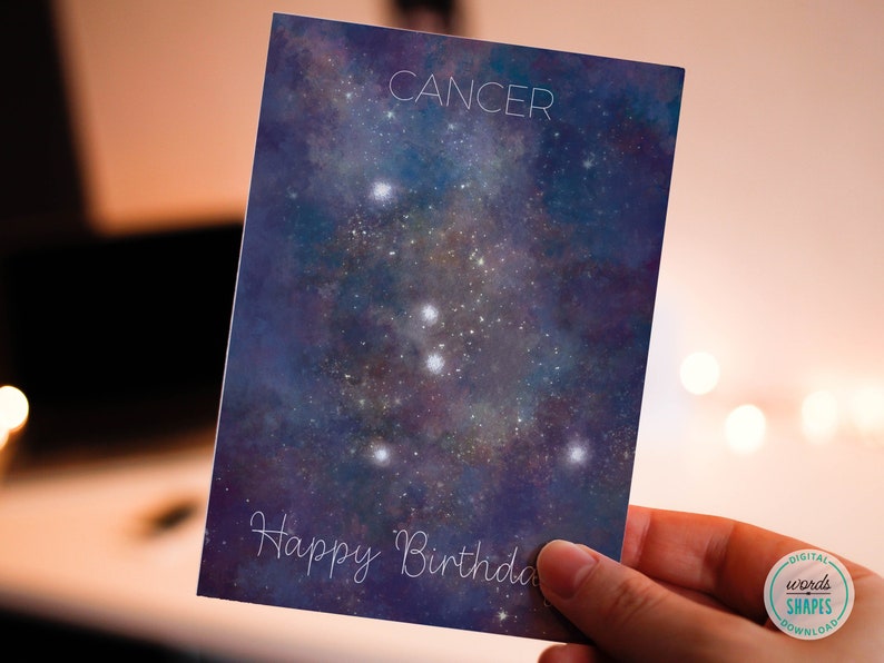 Printable Happy Birthday Card Watercolor Cancer Zodiac Sign - Etsy