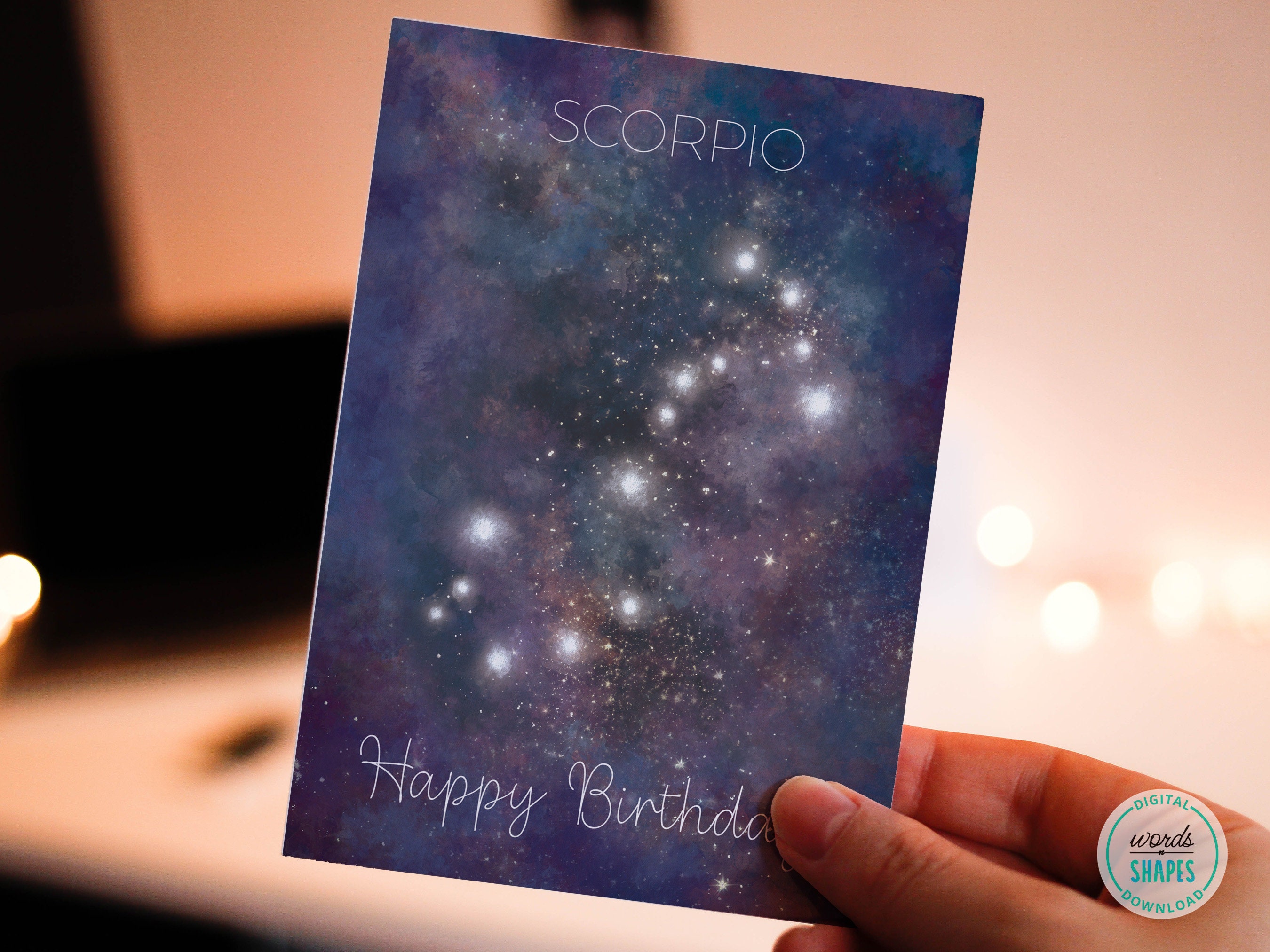 Printable Happy Birthday Card, Watercolor Scorpio Zodiac Sign Card ...