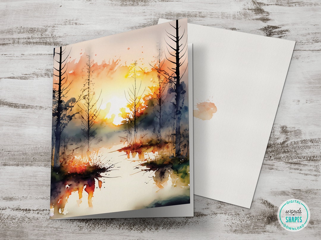 Printable Multipurpose Greeting Card, Watercolor Sunrise Card, Any ...