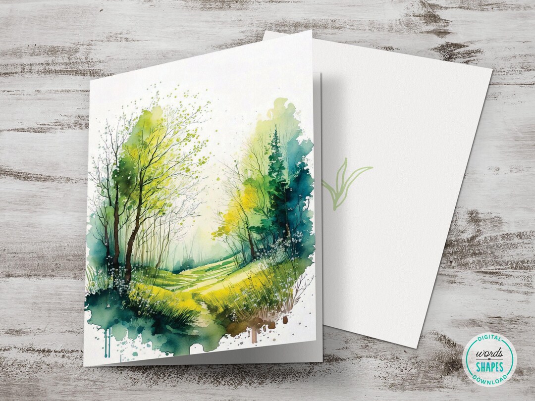 Printable Forest Spring Watercolor Card, Any Occasion Fine Art Card ...