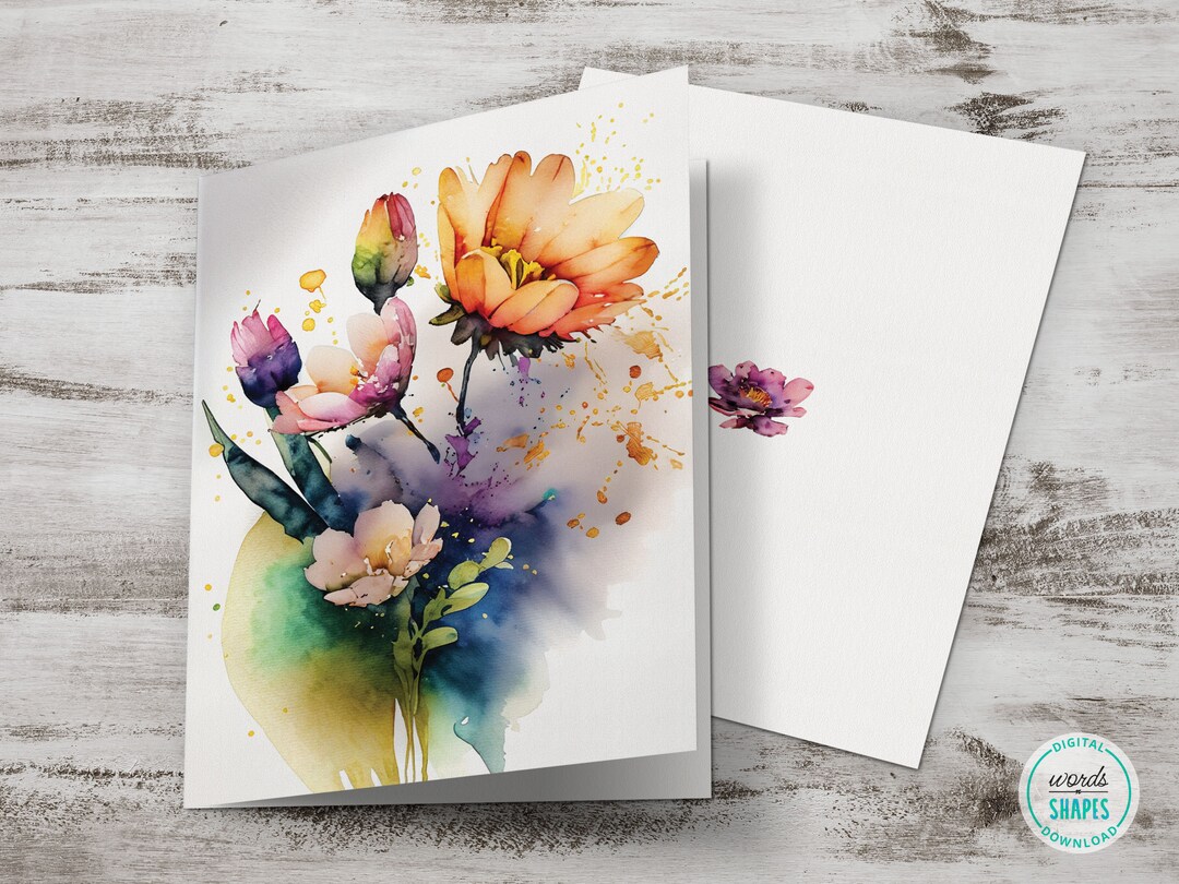 Colorful Floral Greeting Card for Any Occasion, Printable Watercolor ...