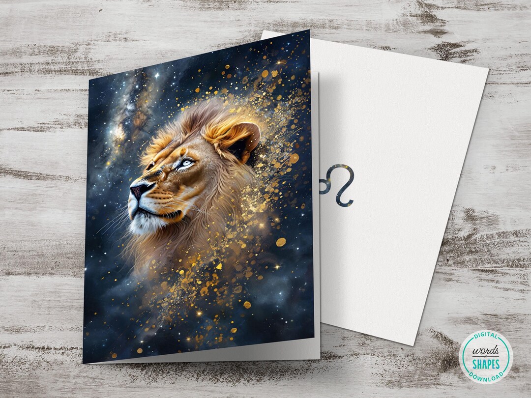 Printable Leo Birthday Card, Watercolor Leo Zodiac Sign Card, Lion ...