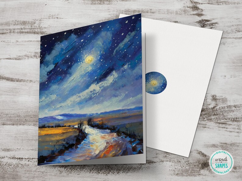 Printable Night Sky Card, Multipurpose Full Moon Greeting Card, Any ...