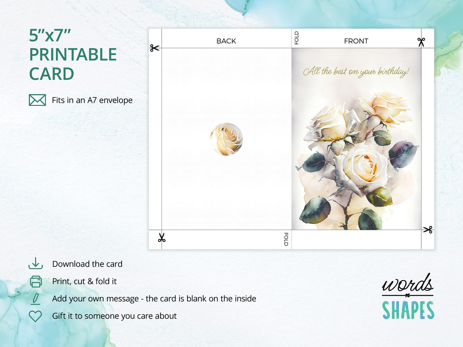 White Roses Birthday Card Printable Happy Birthday Card - Etsy