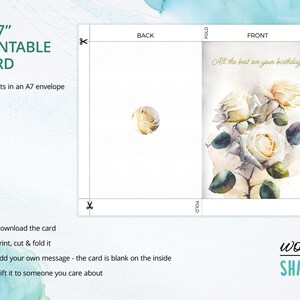 White Roses Birthday Card Printable Happy Birthday Card - Etsy