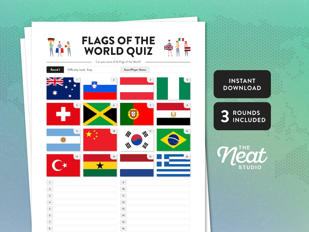 Flags of the World Quiz Instant Download Printable at Home - Etsy UK