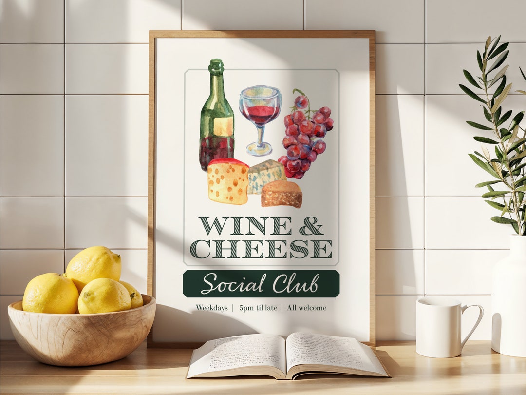 Wine & Cheese Print, Unframed Poster, Social Club Art, Vintage Retro ...