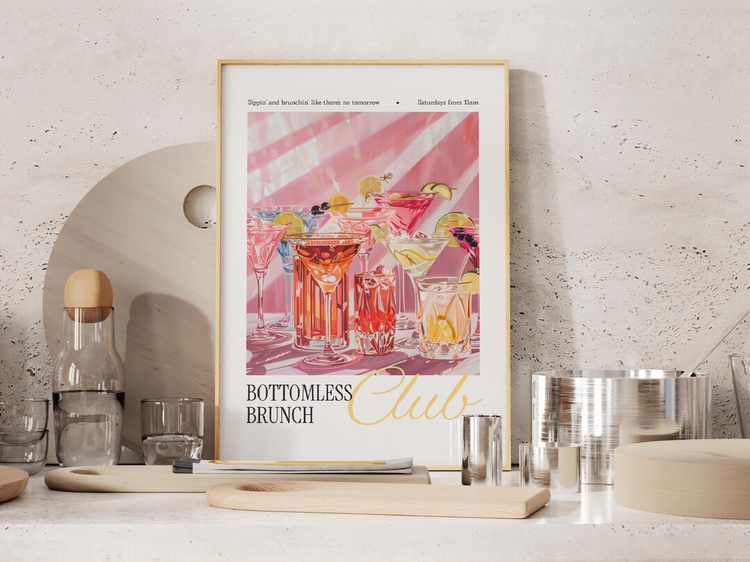 Bottomless Brunch Art Print, Prosecco Gift, Cocktail Gift, Mimosa Gift, Unframed Print - Etsy UK