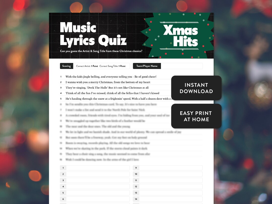 Christmas Song Lyrics Music Quiz | Instant Download | Printable at Home ...