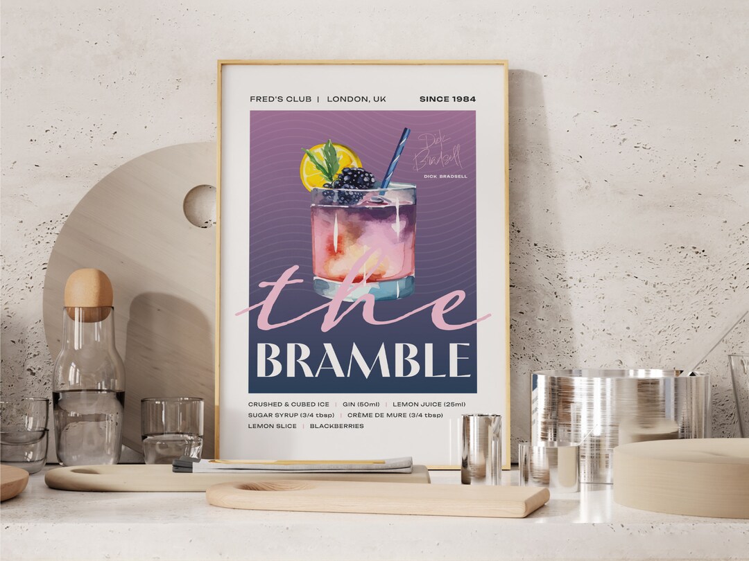 Bramble Cocktail Recipe Art Print, Home Bar Decor - Etsy