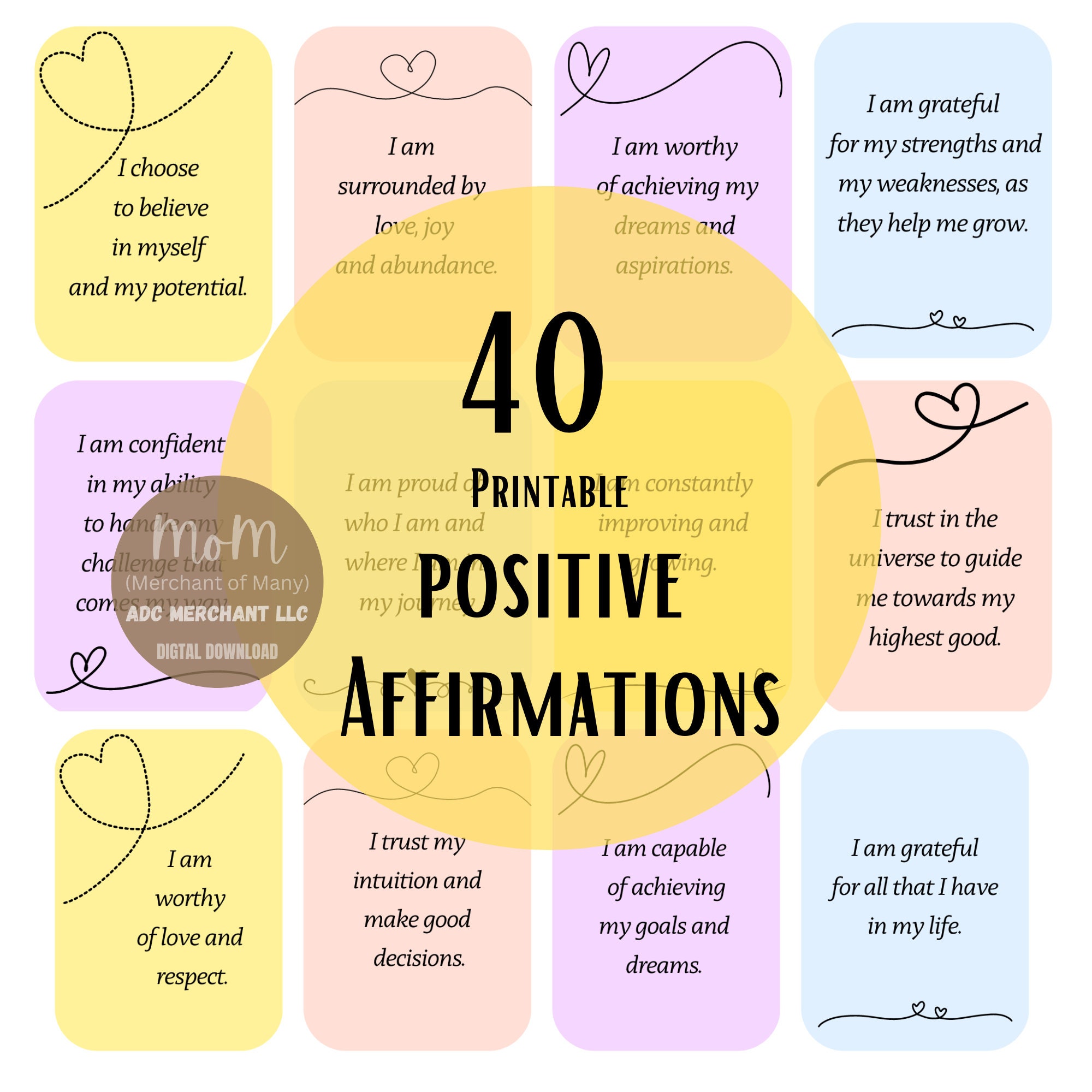 Printable Positive Affirmation Cards, 40 Positive Affirmation Cards ...