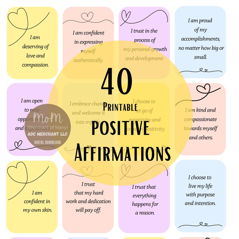 Printable Positive Affirmation Cards, 40 Positive Affirmation Cards ...