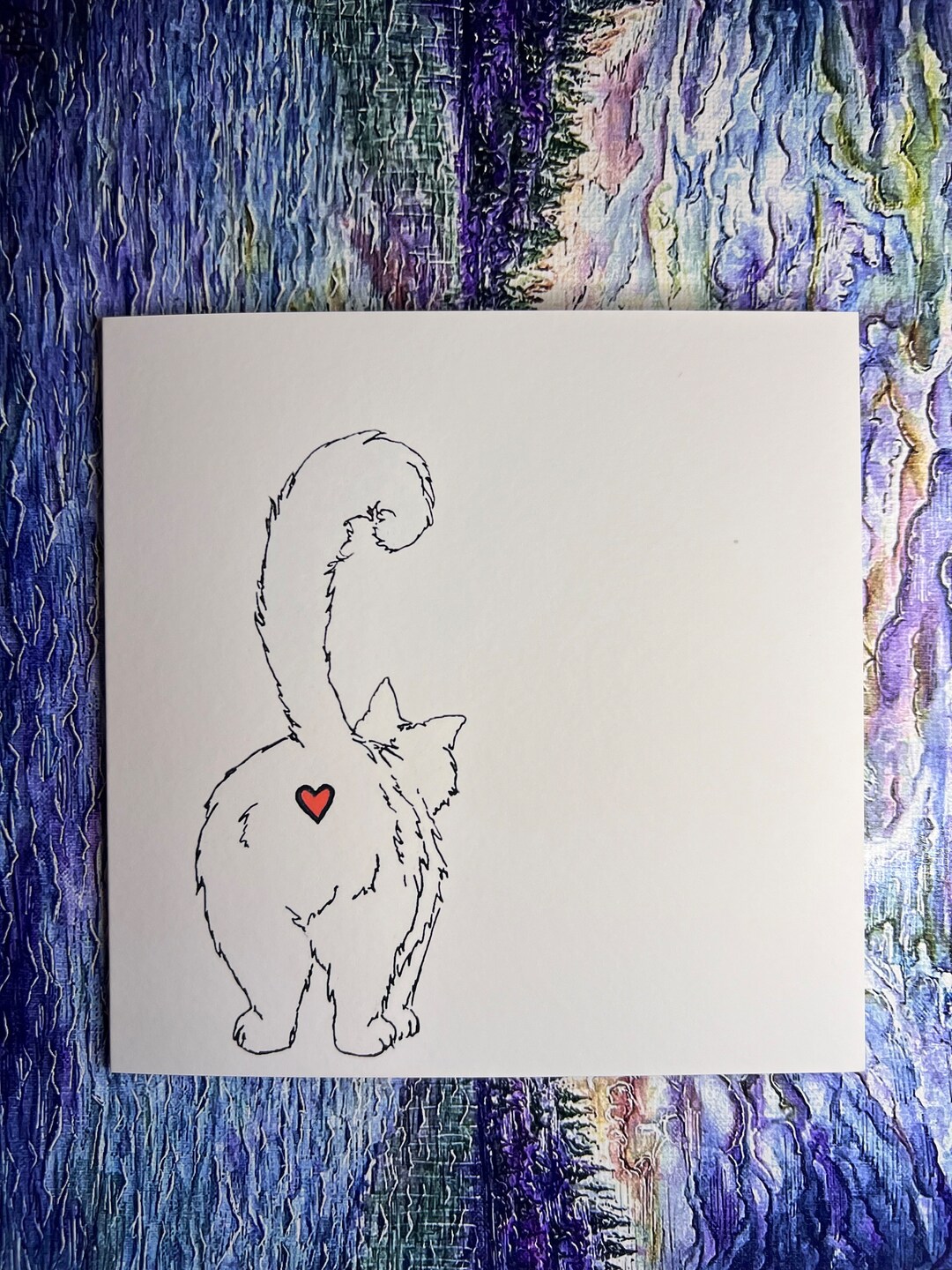 Hand Drawn Funny Cat Butt Fineline Art Card, Personalised, Handmade ...