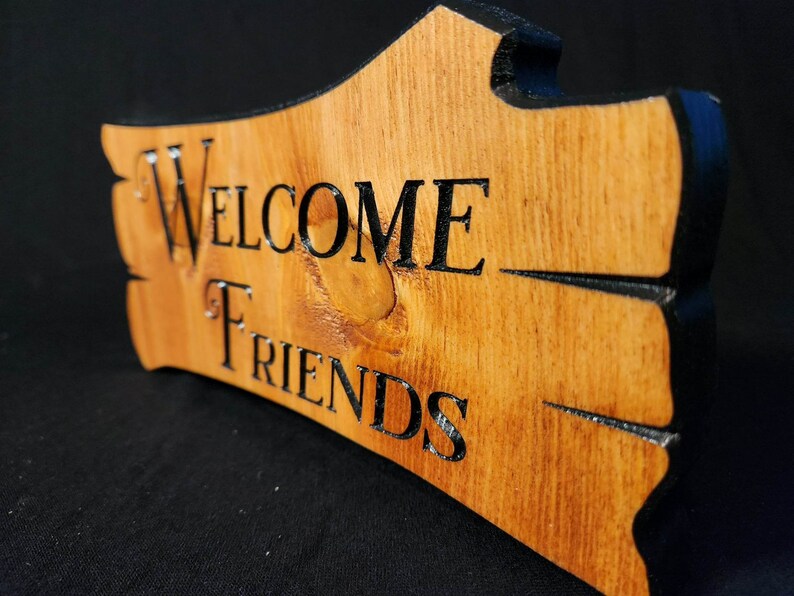 Handcrafted Welcome Friends Sign in the Shape of a Log Rustic Home ...