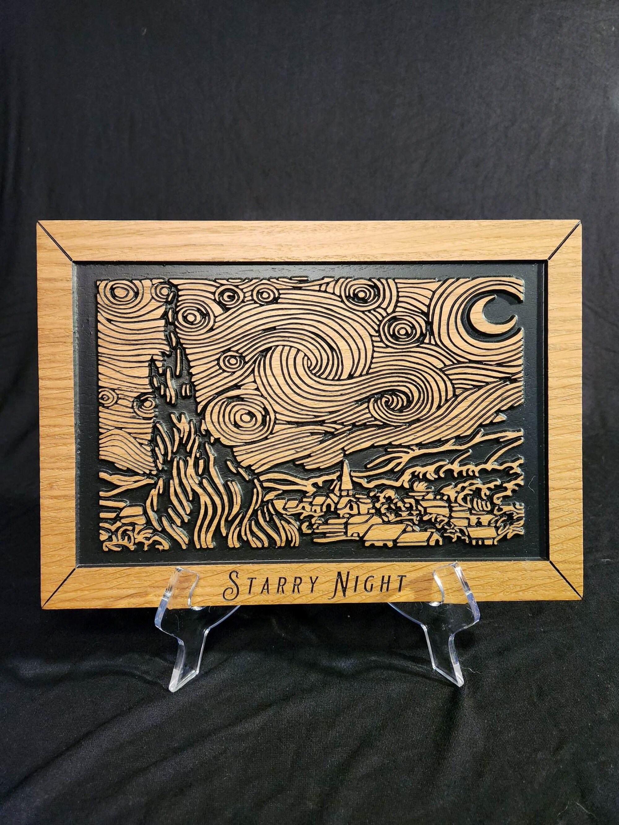 Carved Wood OAK Van Gogh's Starry Night, Starry Night, ART, Home Decor ...