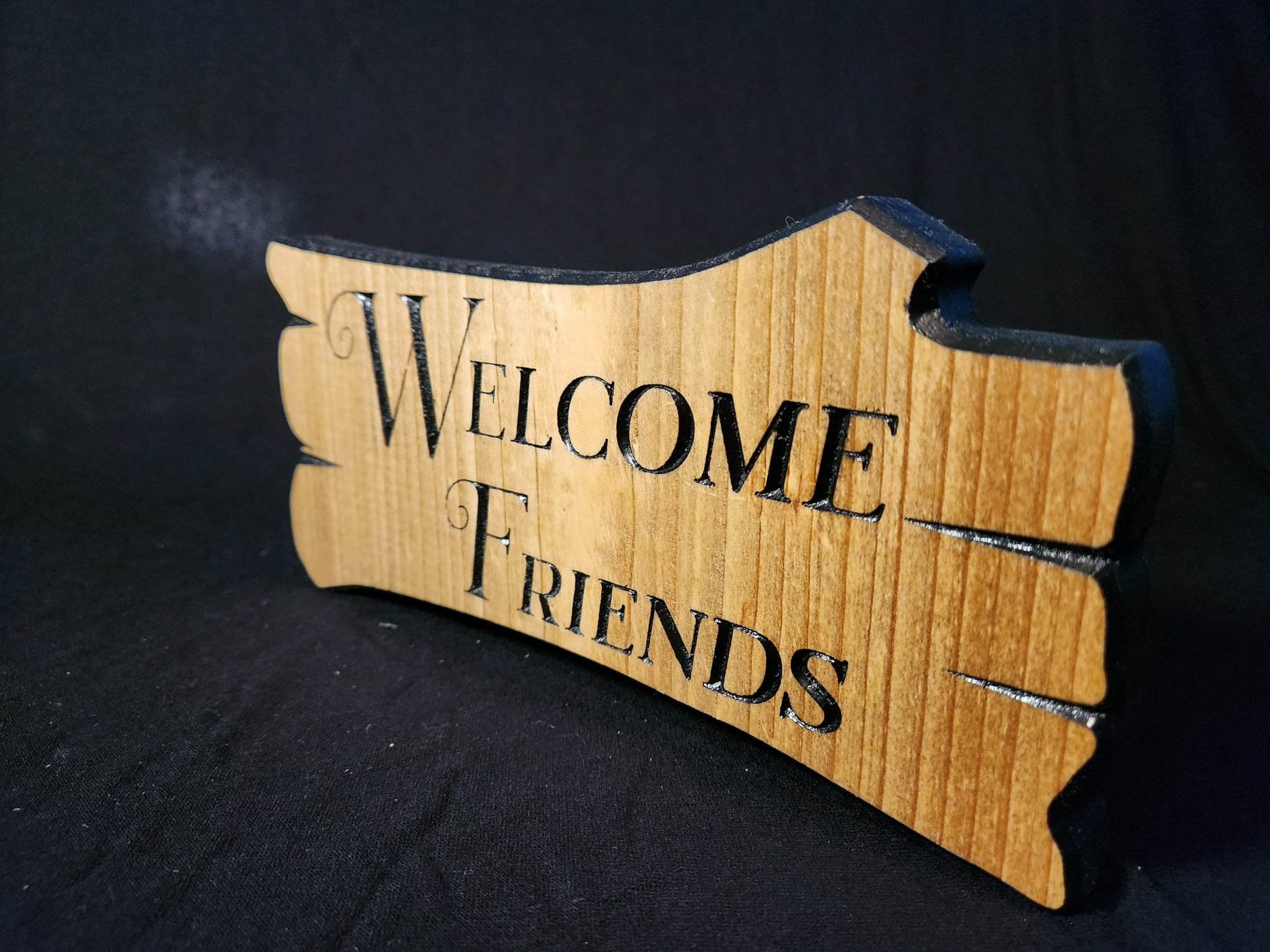Handcrafted Welcome Friends Sign in the Shape of a Log Rustic Home ...