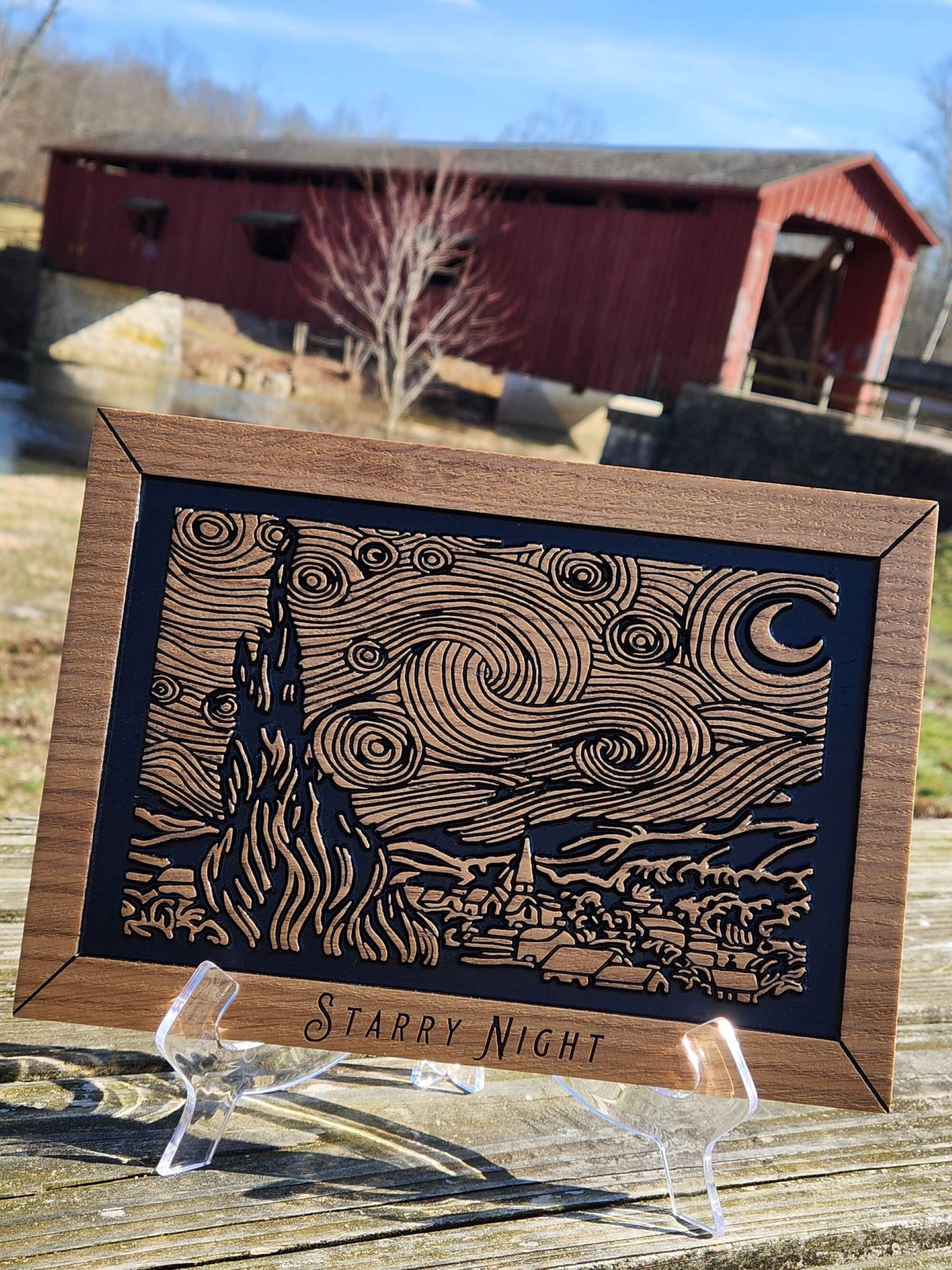 Carved Wood OAK Van Gogh's Starry Night, Starry Night, ART, Home Decor ...