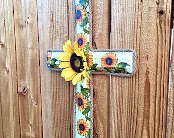 Sunflower Cross Wall Hanging, Religious Sunflower Decor, Sunflower Door ...