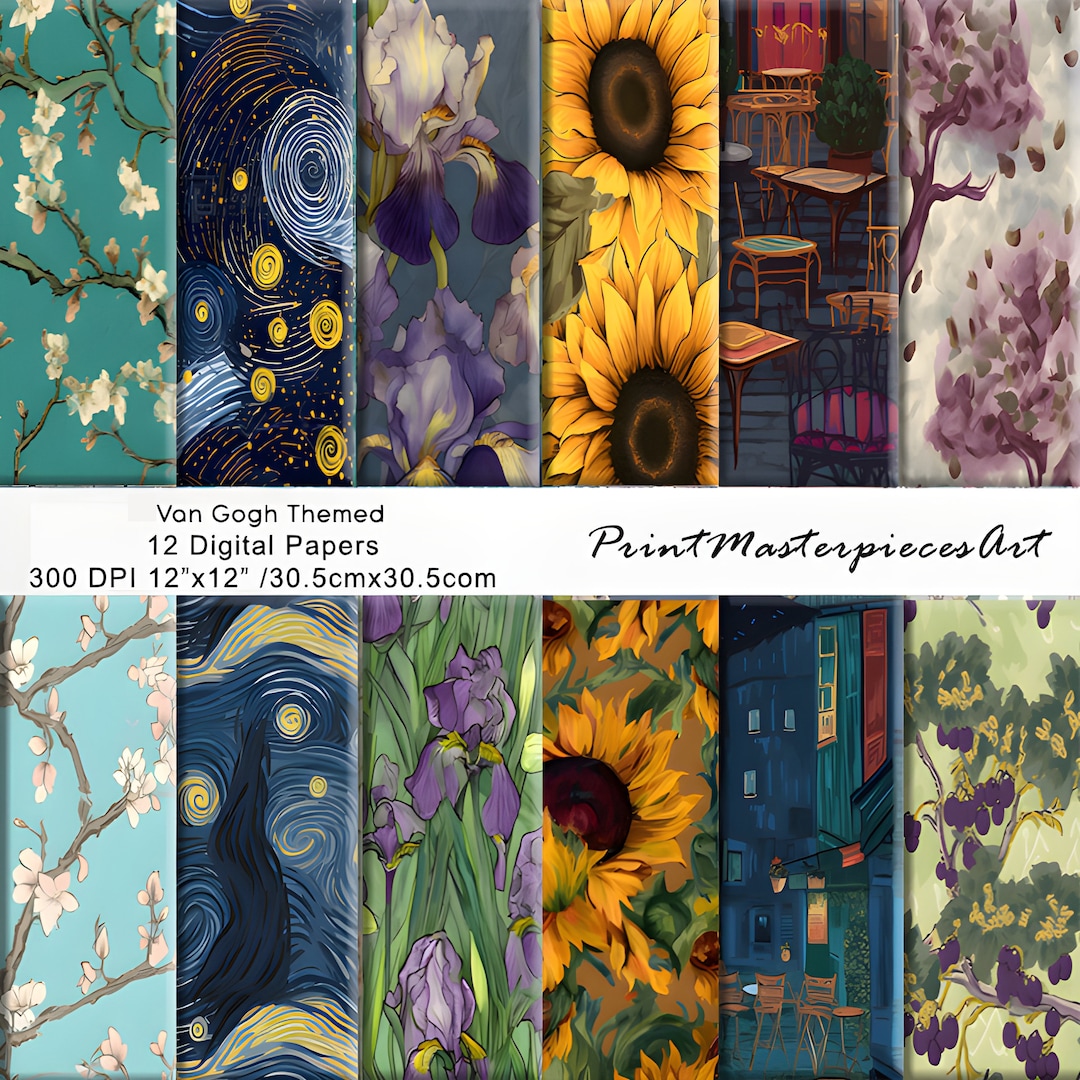 Van Gogh Digital Paper, Vincent Van Gogh Seamless Pattern Themed on Van ... Van Gogh Digital Paper, Vincent Van Gogh Seamless Pattern Themed on Van ...