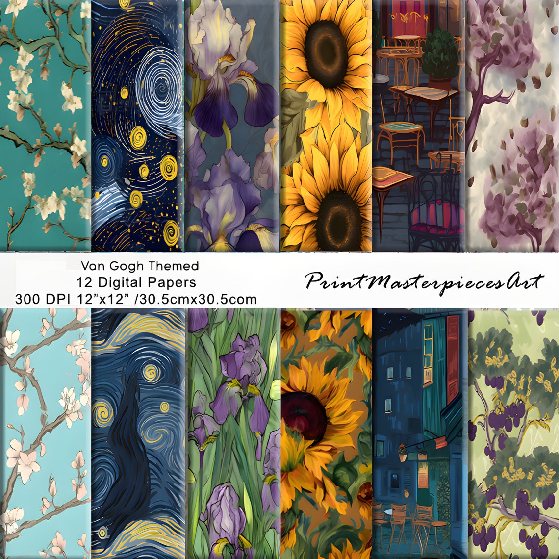 Van Gogh Digital Paper, Vincent Van Gogh Seamless Pattern Themed on Van ...