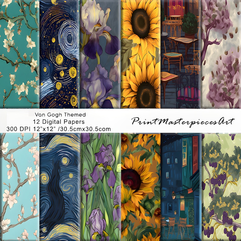 Van Gogh Digital Paper, Vincent Van Gogh Seamless Pattern Themed on Van ...