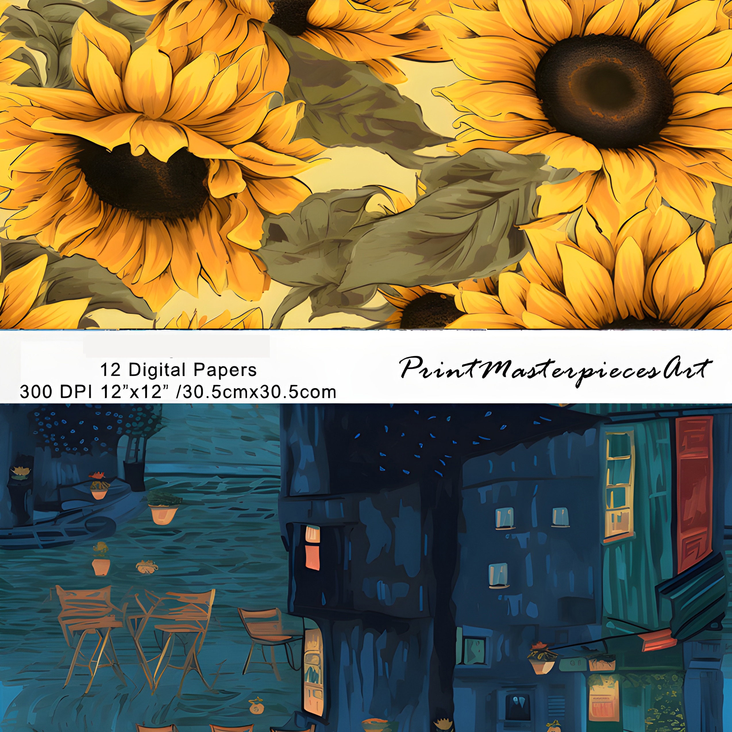 Van Gogh Digital Paper, Vincent Van Gogh Seamless Pattern Themed on Van ... Van Gogh Digital Paper, Vincent Van Gogh Seamless Pattern Themed on Van ...