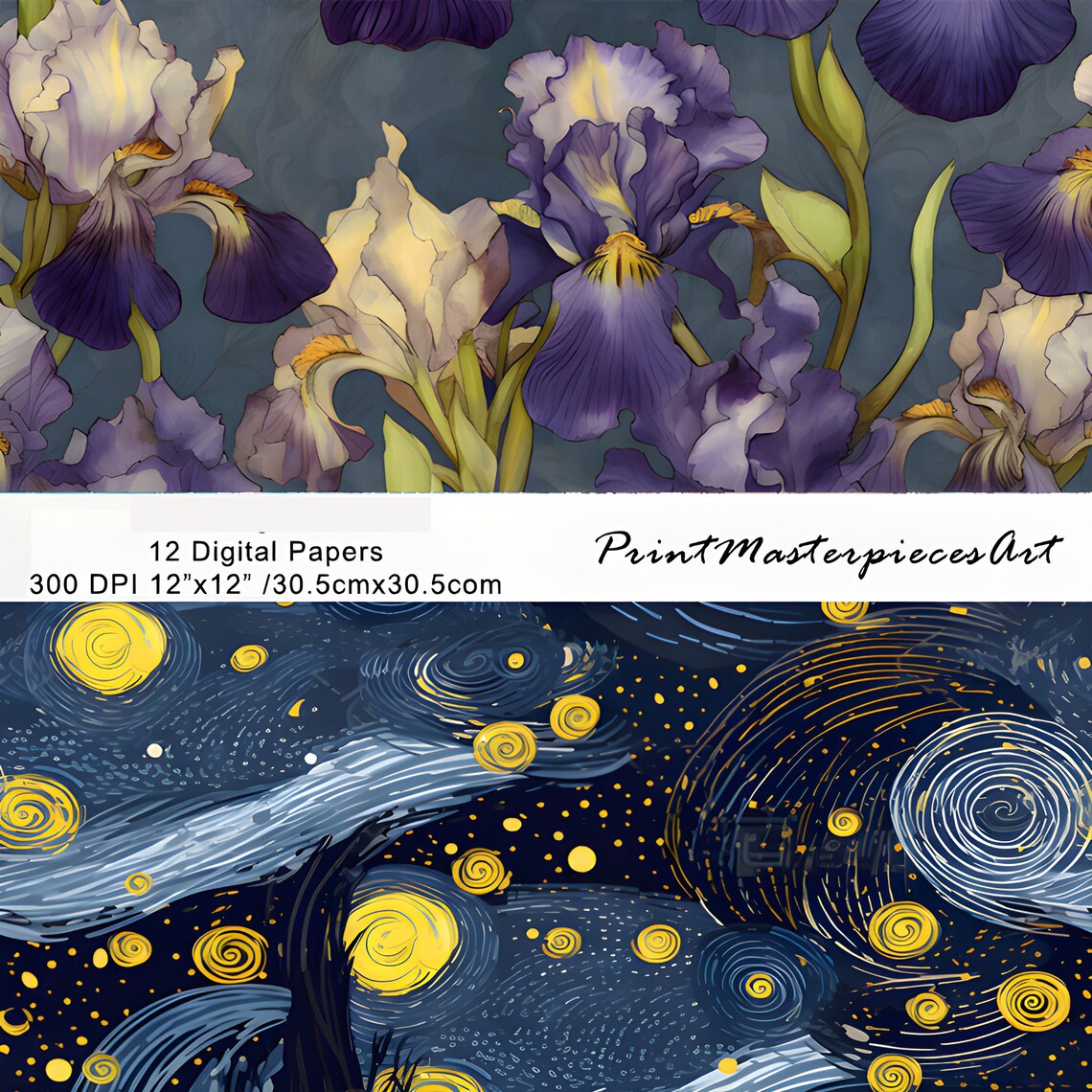 Van Gogh Digital Paper, Vincent Van Gogh Seamless Pattern Themed on Van ...