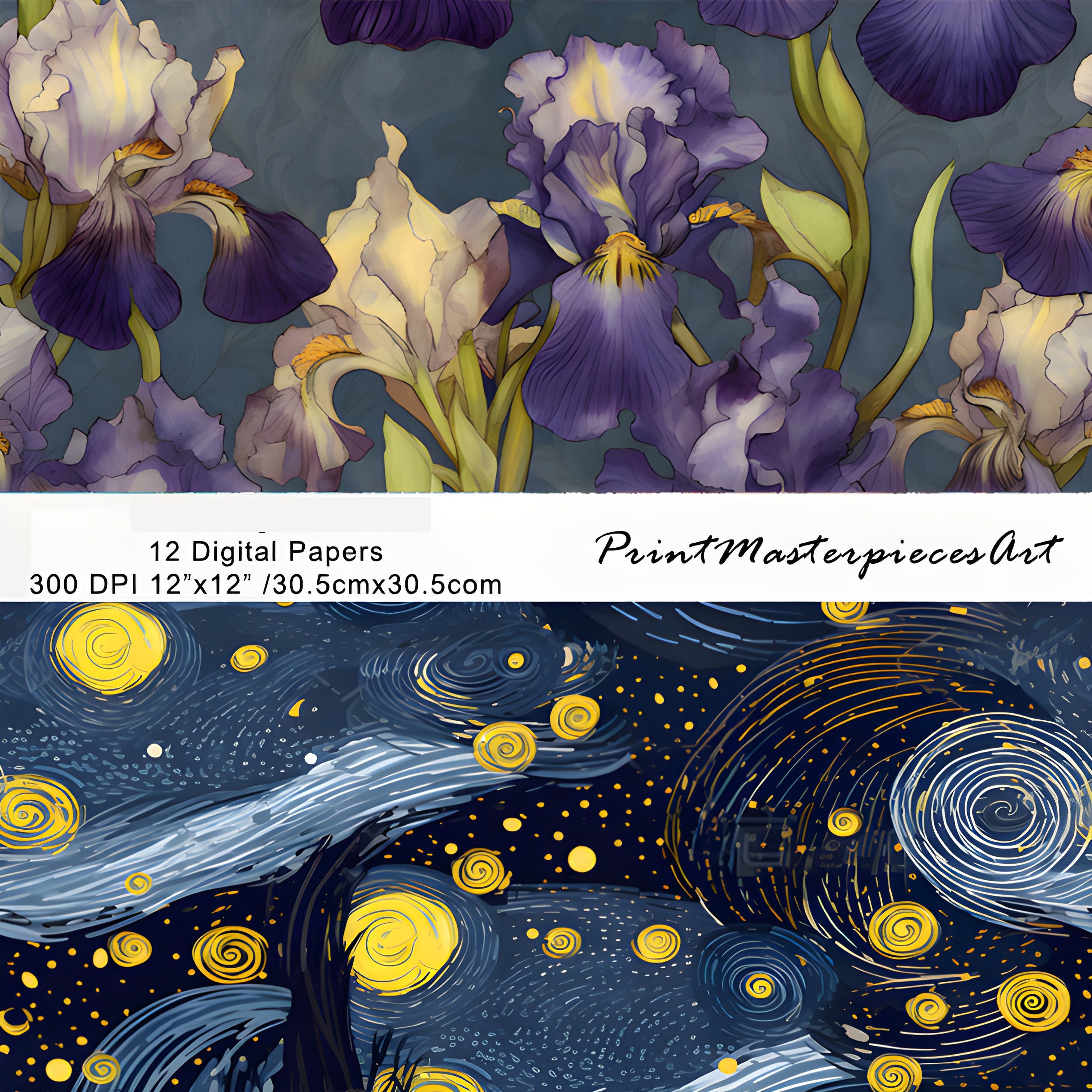 Van Gogh Digital Paper, Vincent Van Gogh Seamless Pattern Themed on Van ...