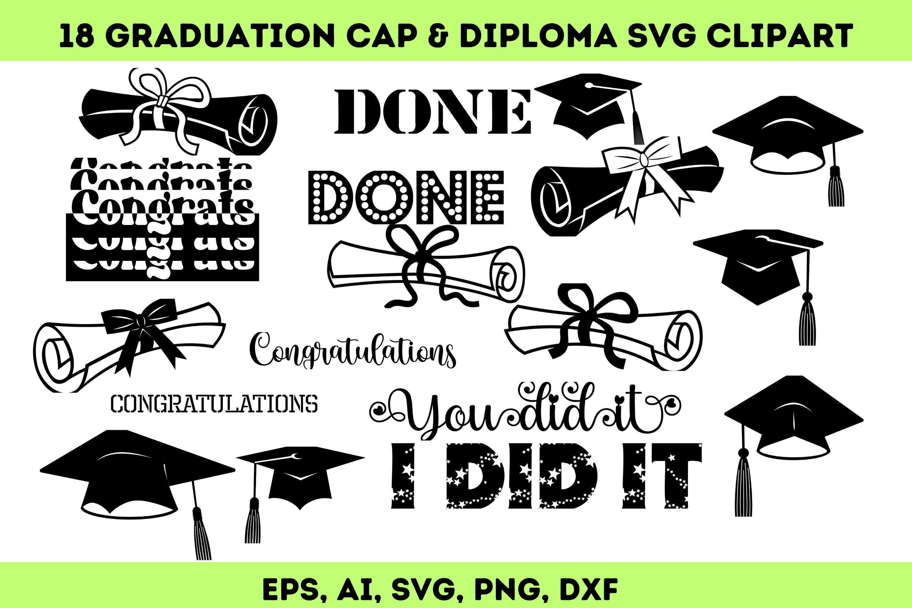 Graduation Cap & Diploma SVG Clipart Bundle - Etsy