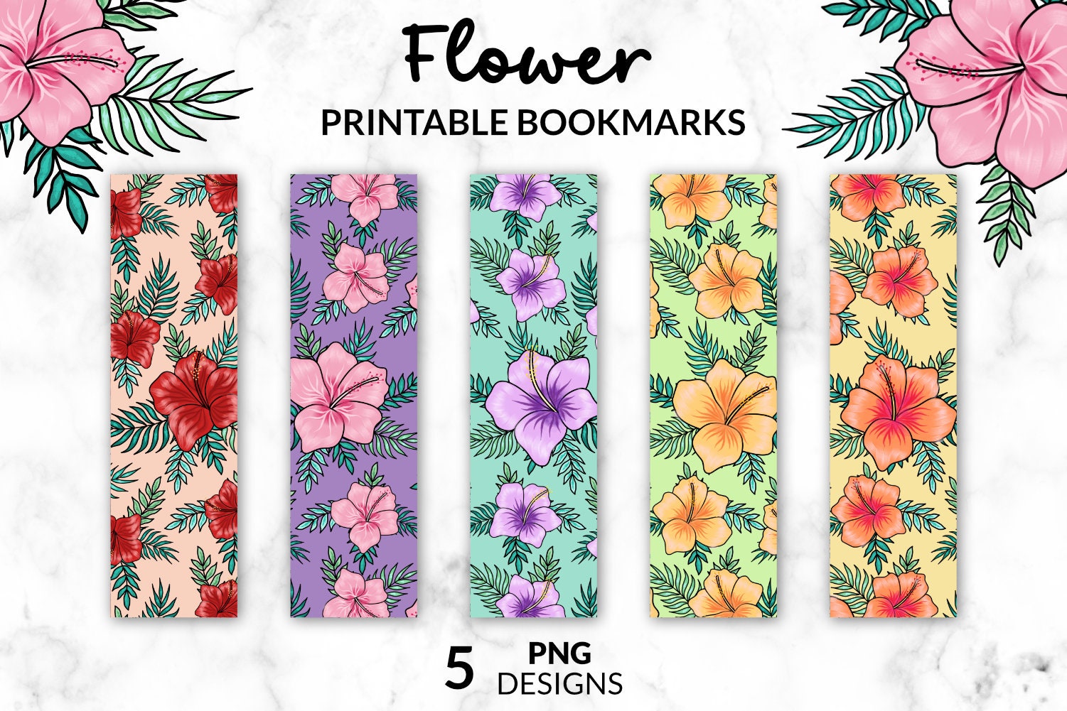 Flower Printable Bookmark, Printable Bookmarks Bundle, Bookmarks ...