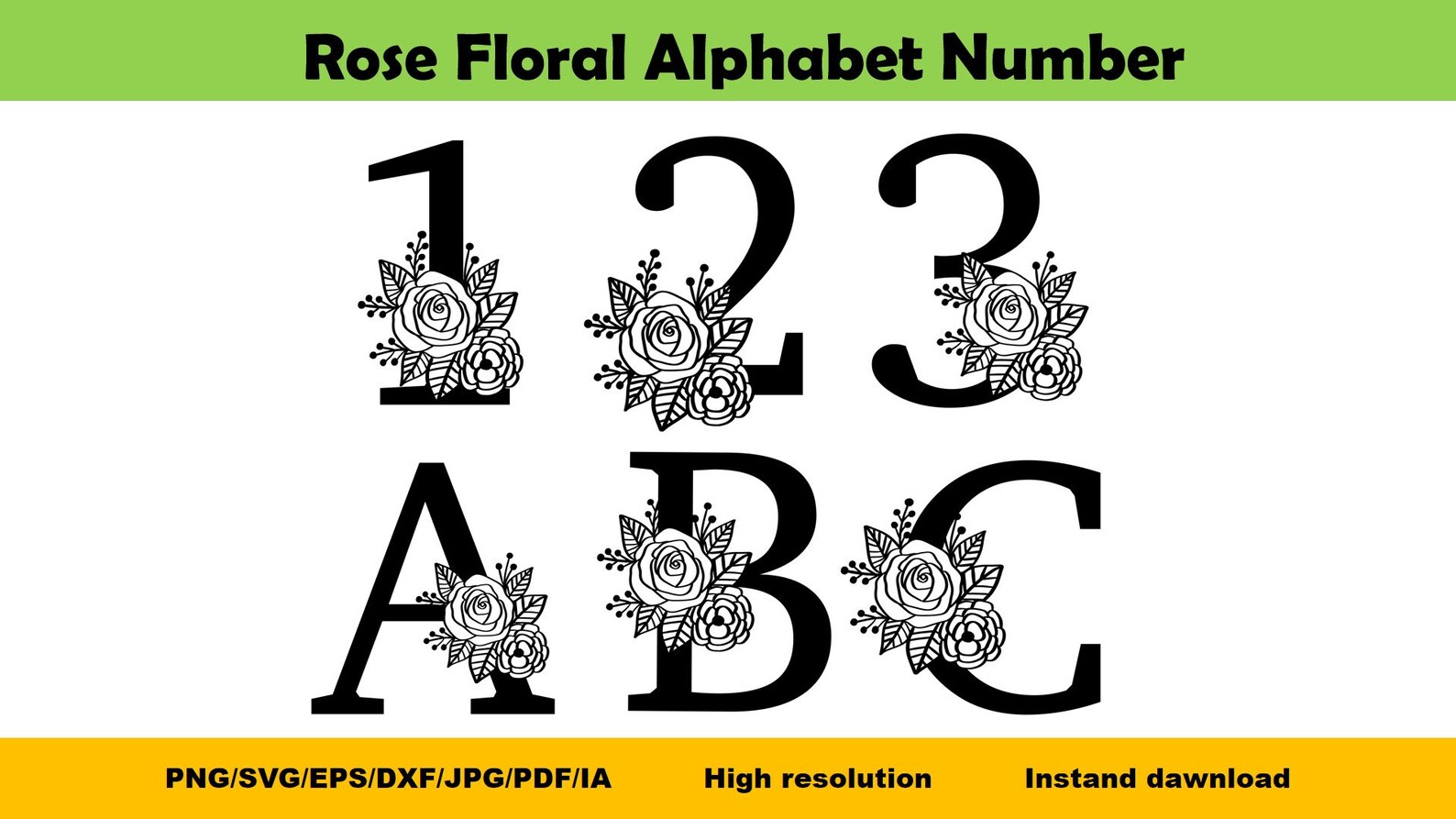 Rose Floral Alphabet and Numbers SVG, Flower Monogram Frame Alphabet ...