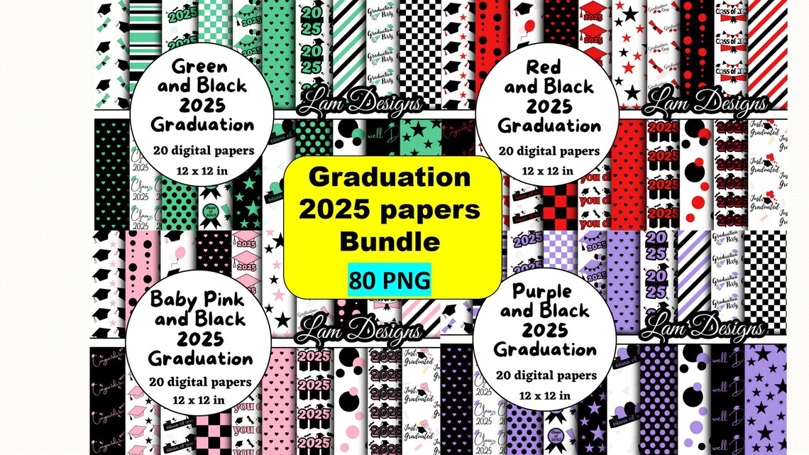 Graduation 2025 Digital Paper Bundle: Scrapbook Backgrounds (160 PNG ...